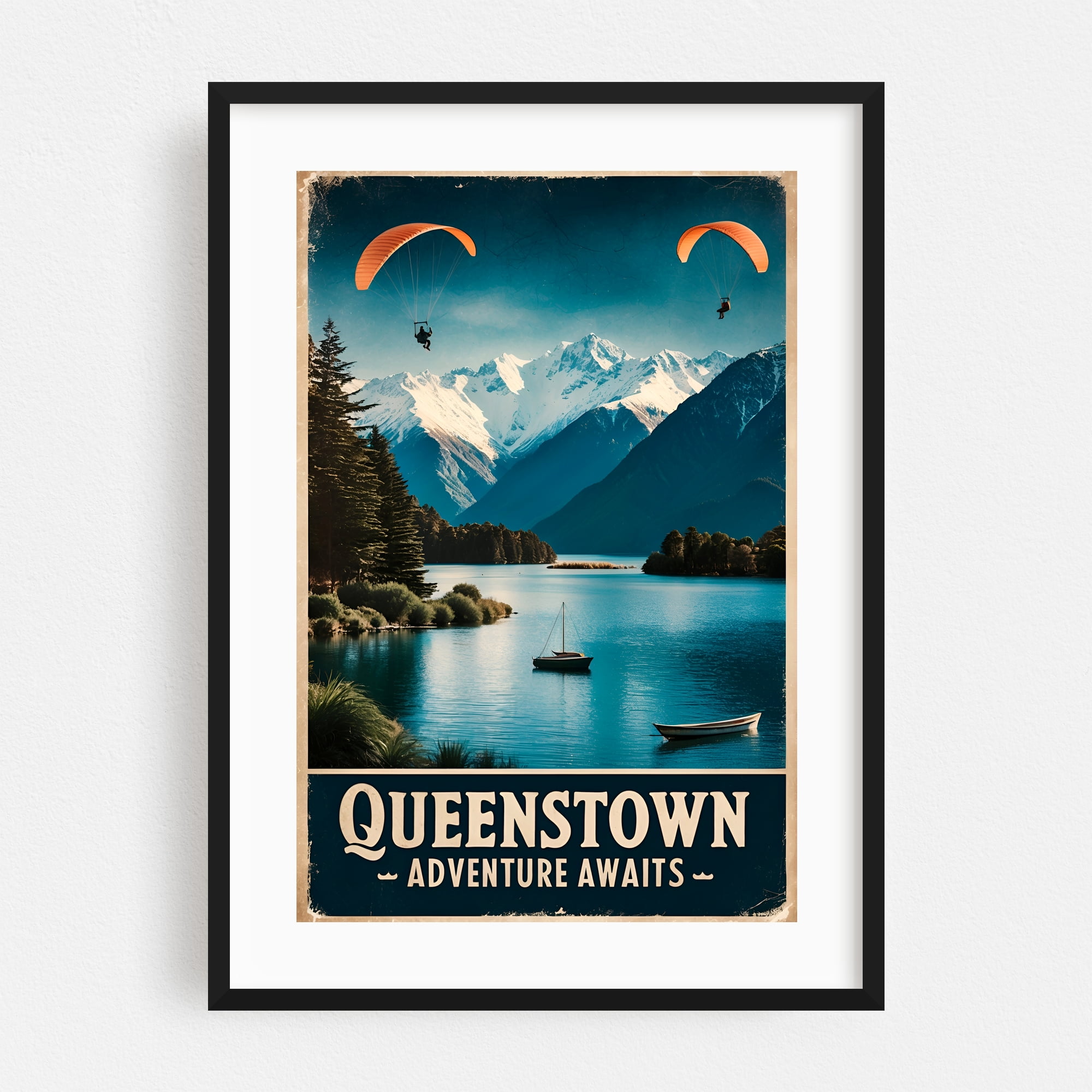 Queenstown New Zealand Poster – Vintage Adventure Art Print ...