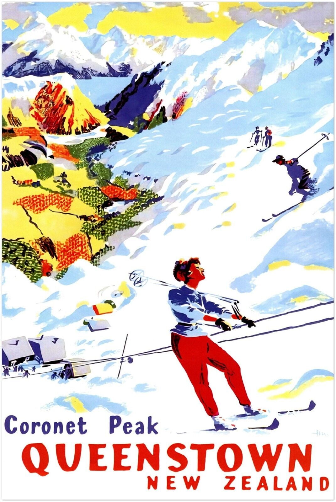 Queenstown New Zealand Ski Resort - Vintage Travel Poster, (24x36Inches ...