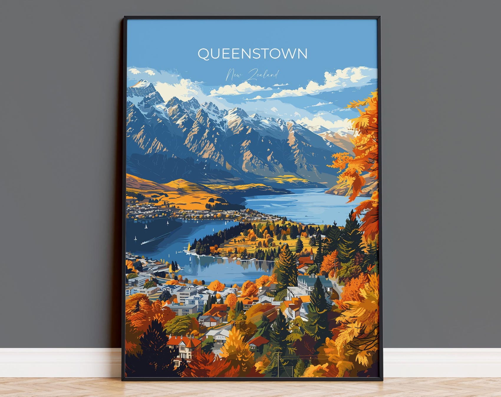 Queenstown Travel Poster, Travel Print of Queenstown, New Zealand Art ...