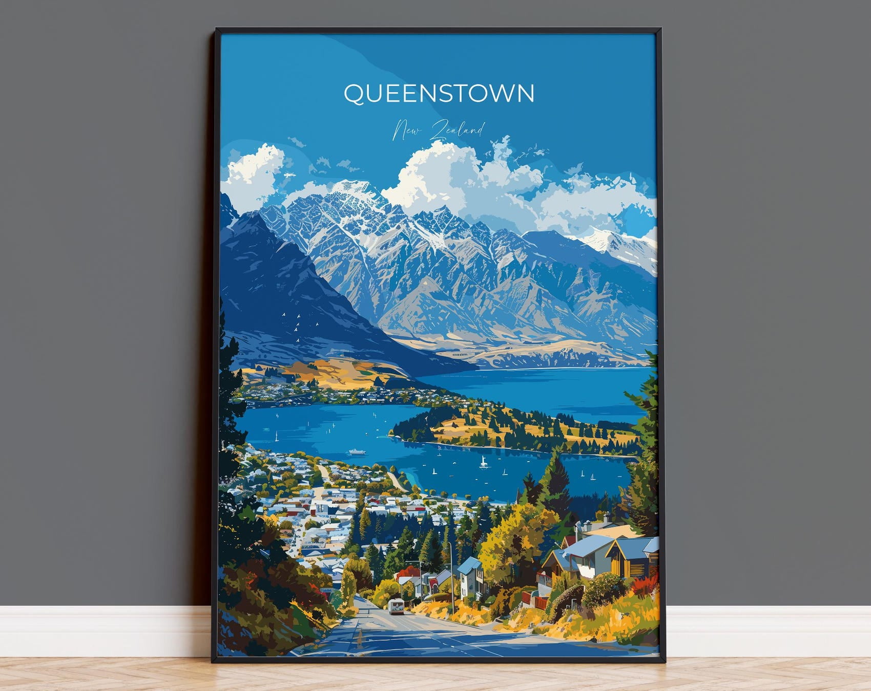 Queenstown Travel Poster, Travel Print of Queenstown, New Zealand Art ...