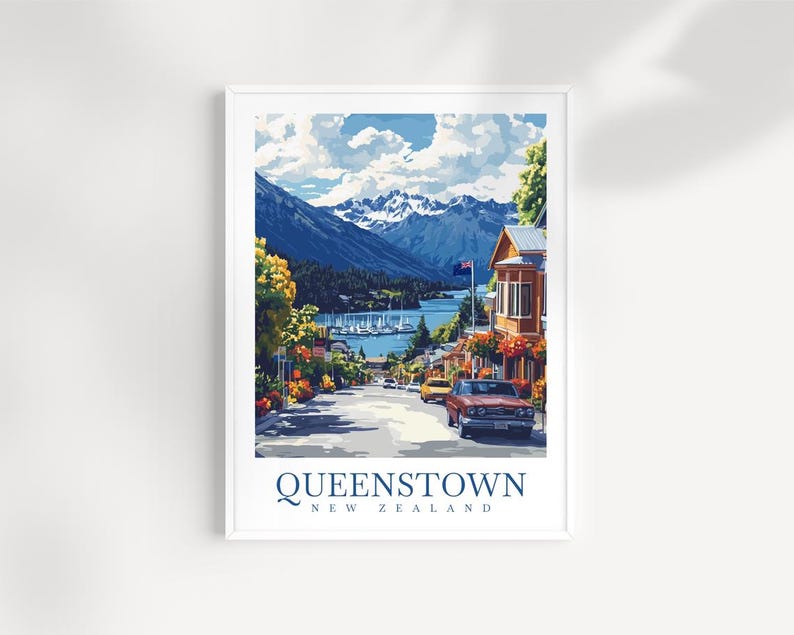 Queenstown Travel Print, New Zealand - Lake Wakatipu Poster, Queenstown ...