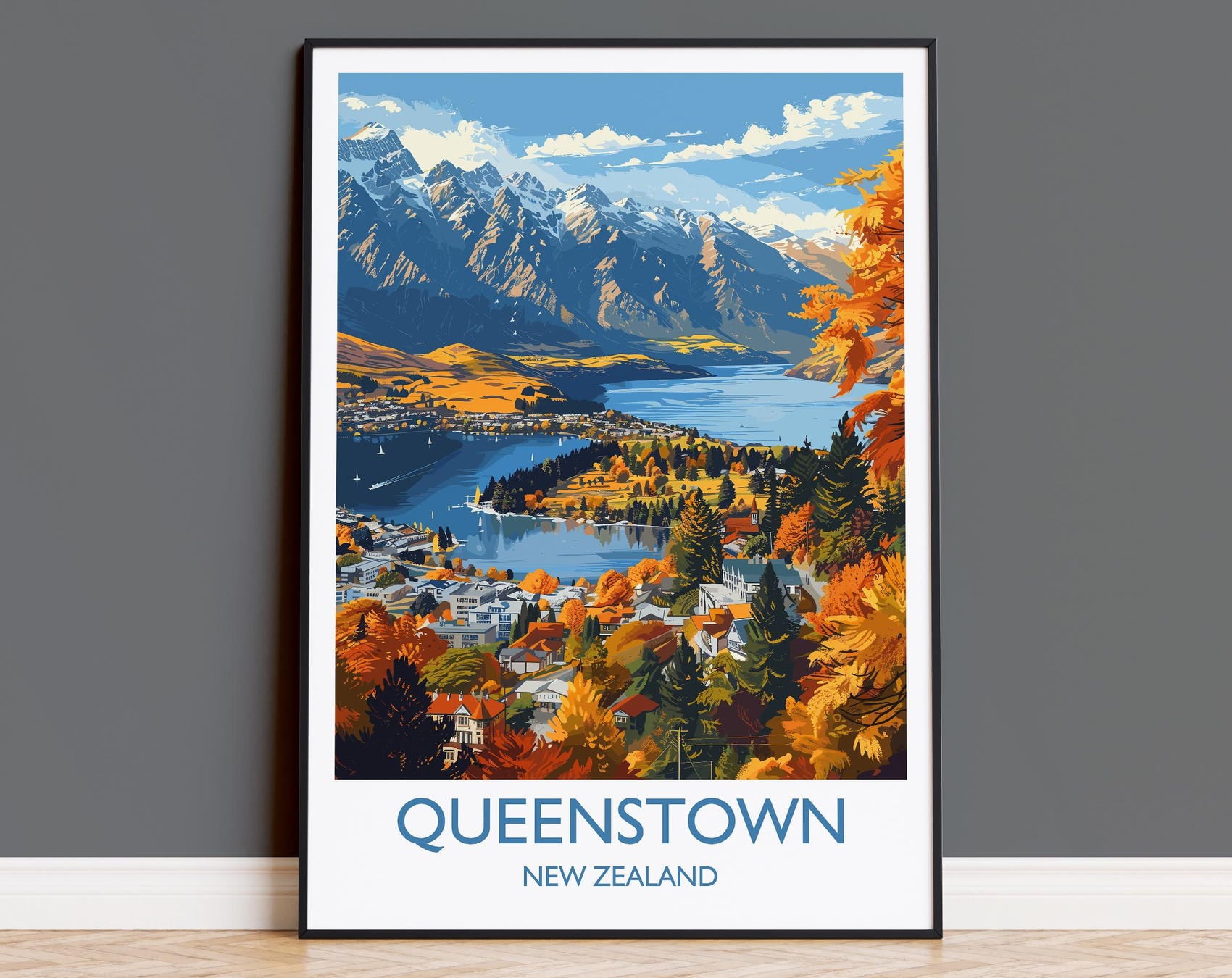 Queenstown Travel Print, Travel Poster of Queenstown, New Zealand Art ...