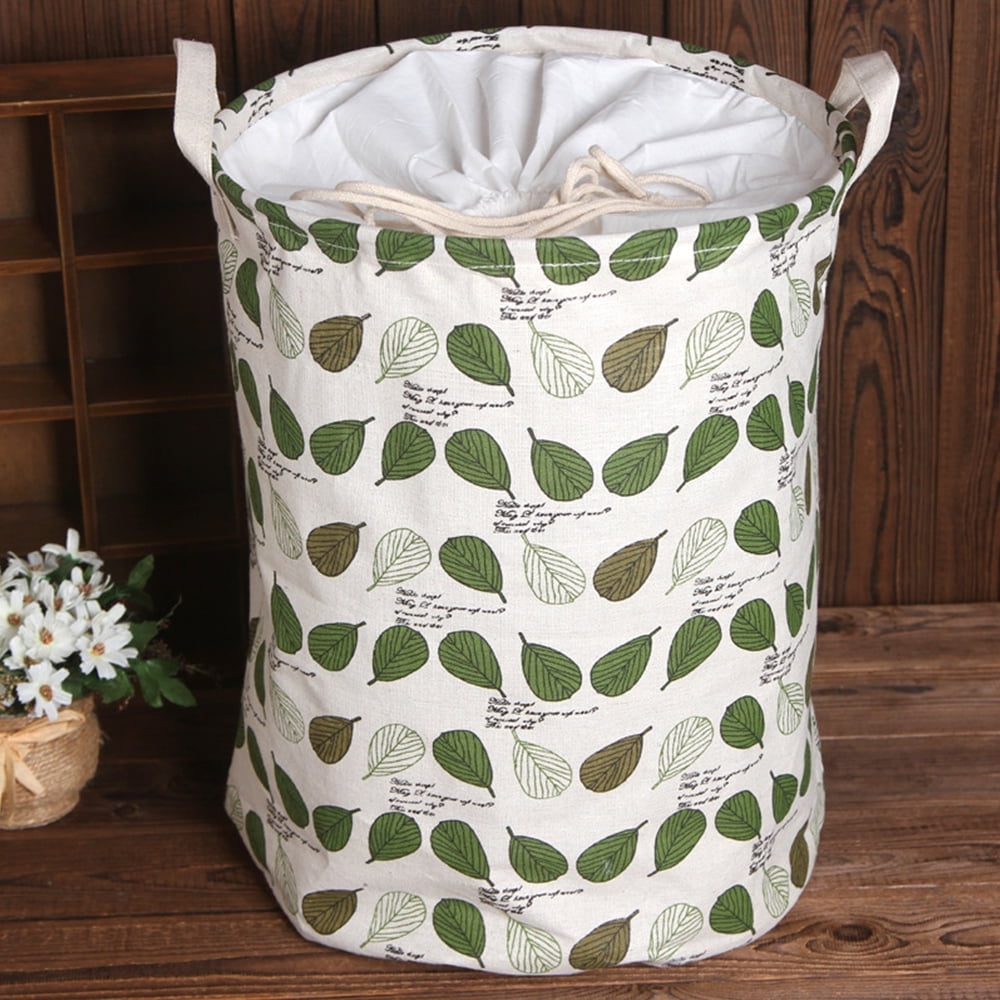 Queentrade Cotton Linen Leaf Pattern Laundry Bag,Collapsible Laundry Basket, Laundry Hamper with ...