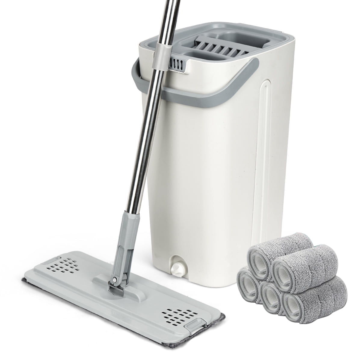 Queentrade Mop and Bucket Set, Hands Free Flat Floor Mop and Bucket, 6 ...
