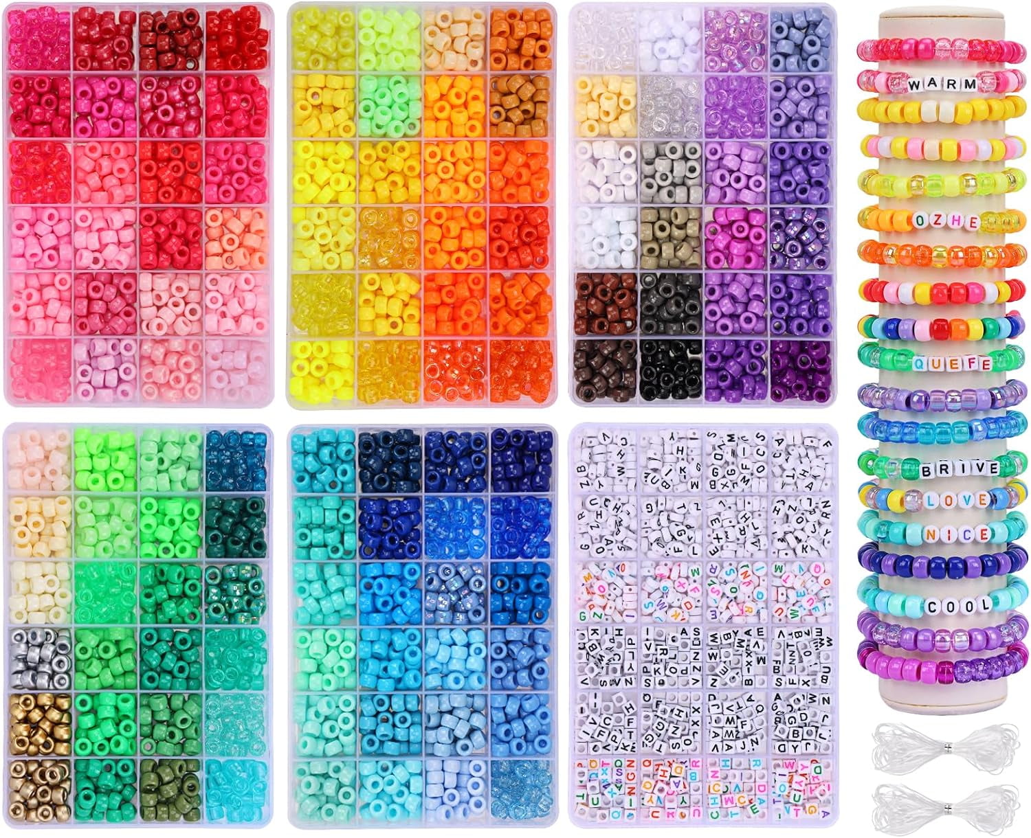 Quefe 120 Colors 3000 Pieces Plastic Rainbow and 840 Pieces Letter Pony ...