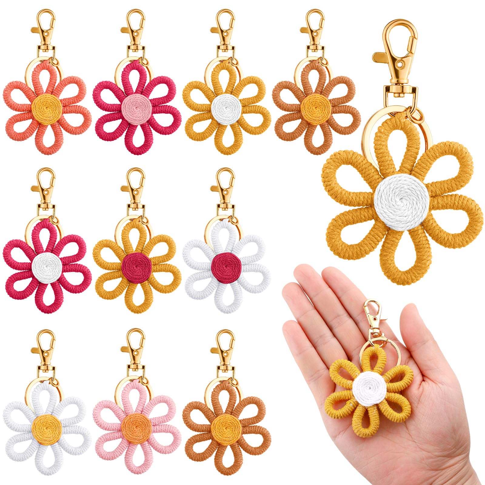 Quelay 12 Pcs Daisy SAF21 Groovy Party Favors Boho Woven Macrame Groovy Flowers Keychains Daisy ...