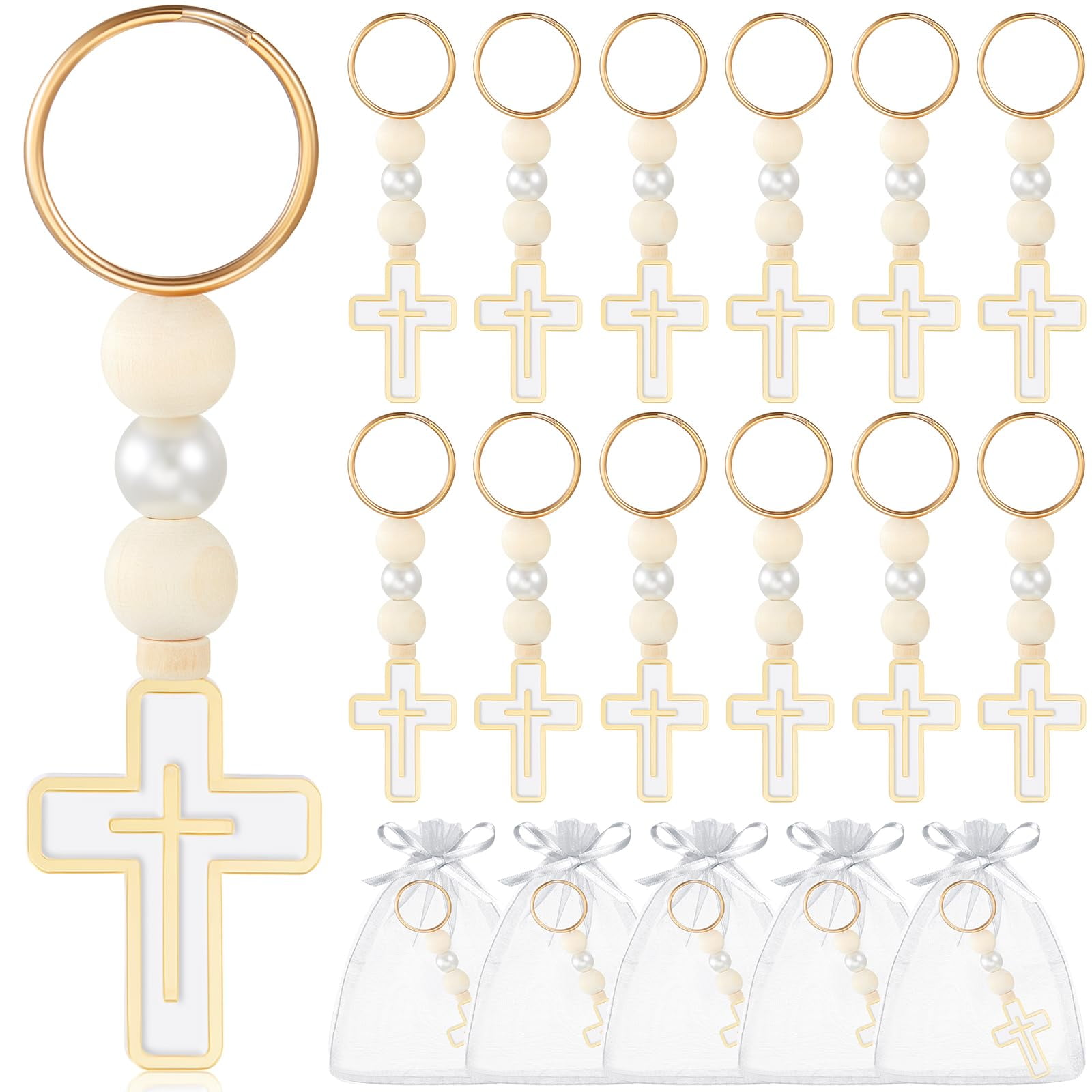 Quelay 24 Pcs First KEF16 Holy Communion Favors Rosary Beads with Cross ...