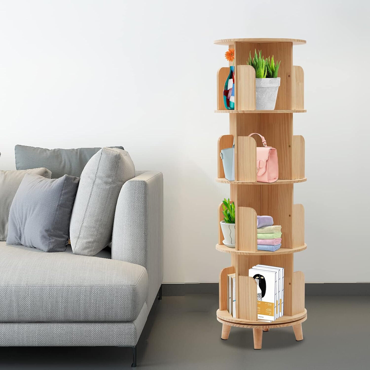 QuellQuest 1-5 Tier 360° Rotating Stackable Shelves Bookshelf Organizer ...