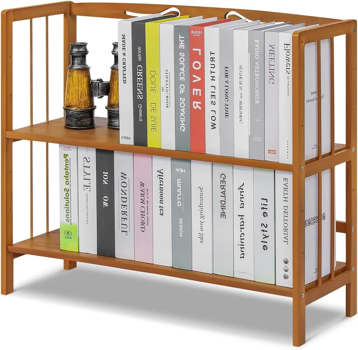 QuellQuest 2-Tier Bamboo Open Bookshelf Adjustable Multifunctional ...