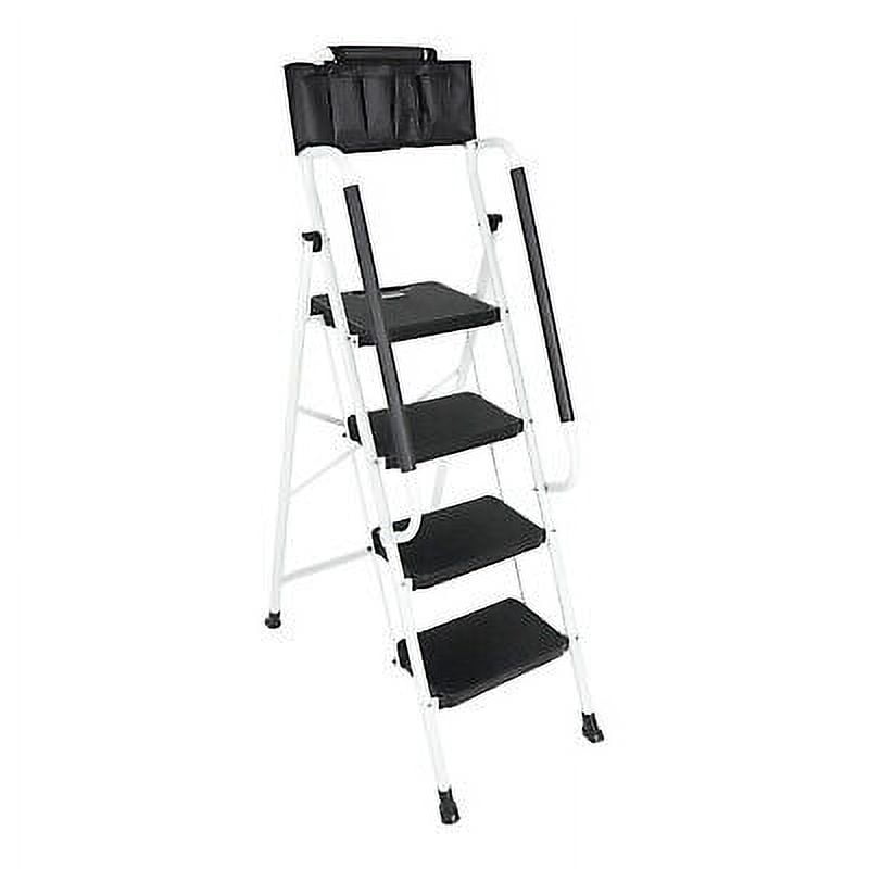 QuellQuest 4 Step Ladder with Handrails & ToolBag, 330lbs Folding Step ...