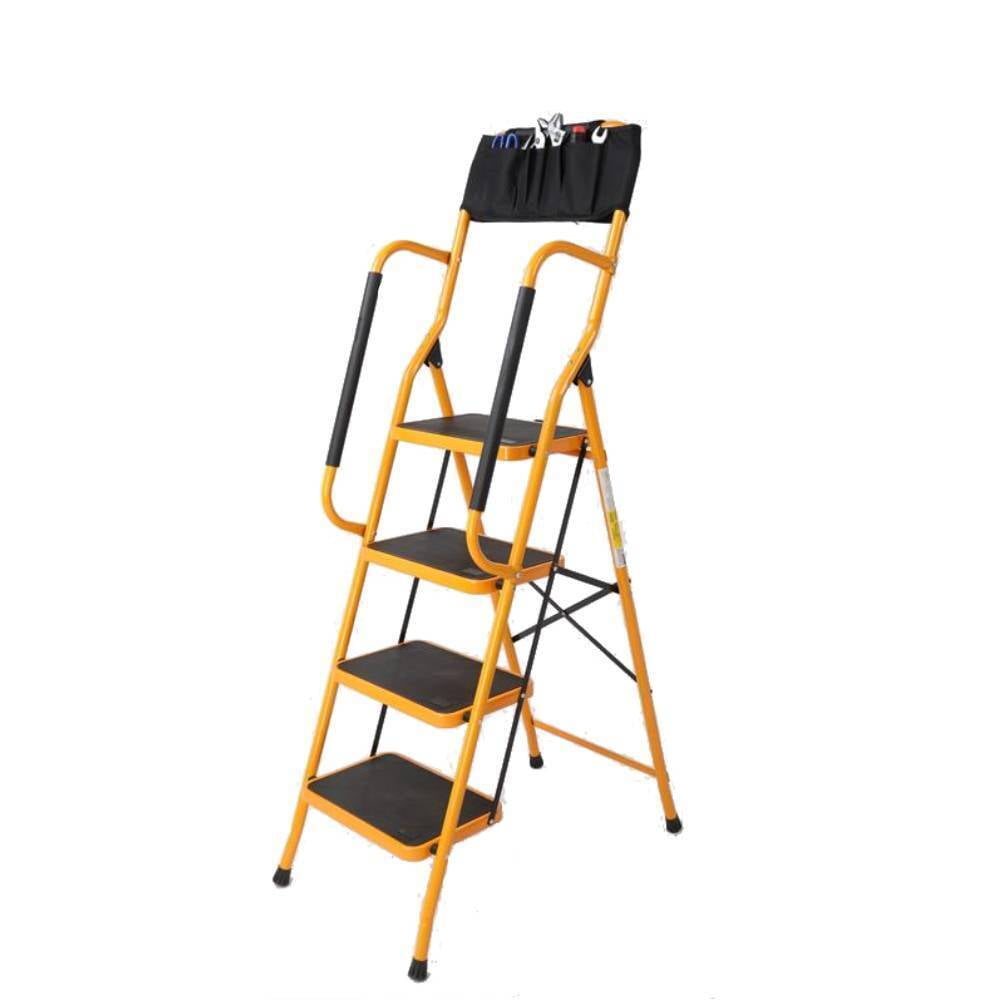 QuellQuest 4 Step Ladder with Handrails & ToolBag, 330lbs Folding Step ...
