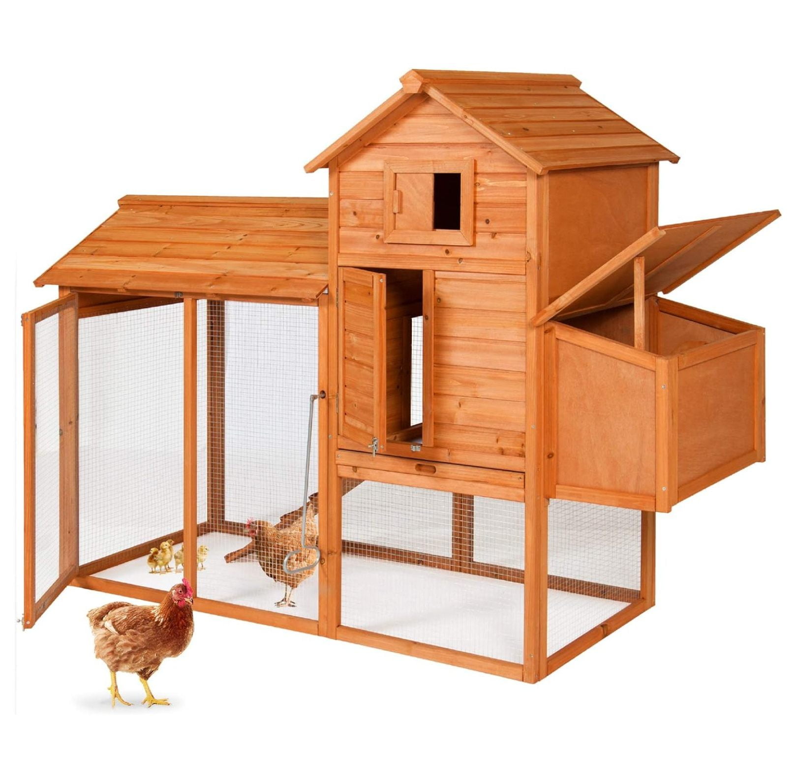 QuellQuest 80in Outdoor Wooden Chicken Coop Multi-Level Hen House ...
