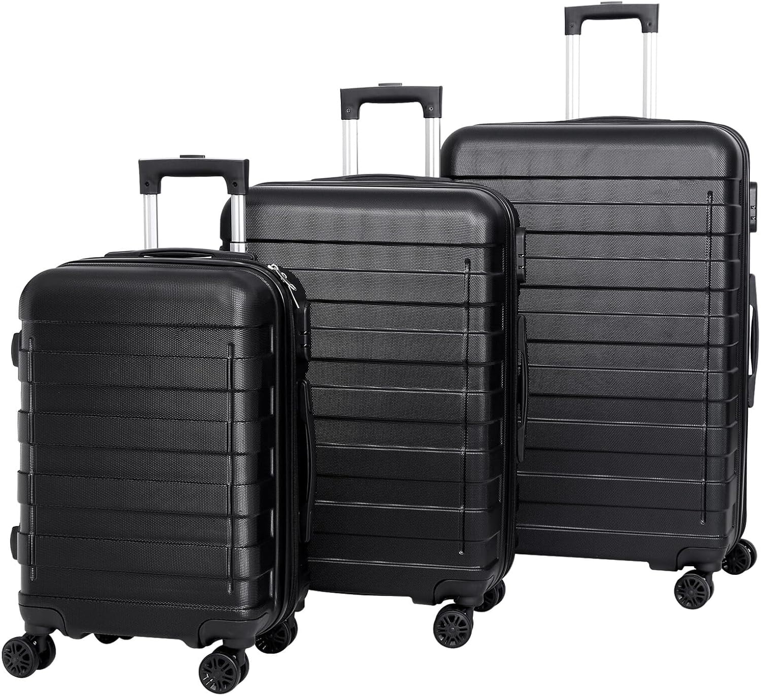 QuellQuest Black Luggage Set 3 Piece Hardside Expandable Luggage with ...