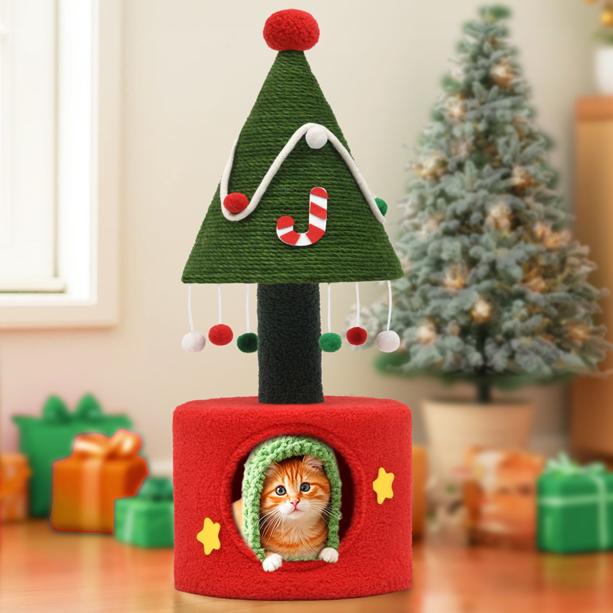QuellQuest Christmas Cat Tree with Cat House Cat Tower for Indoor Cats ...