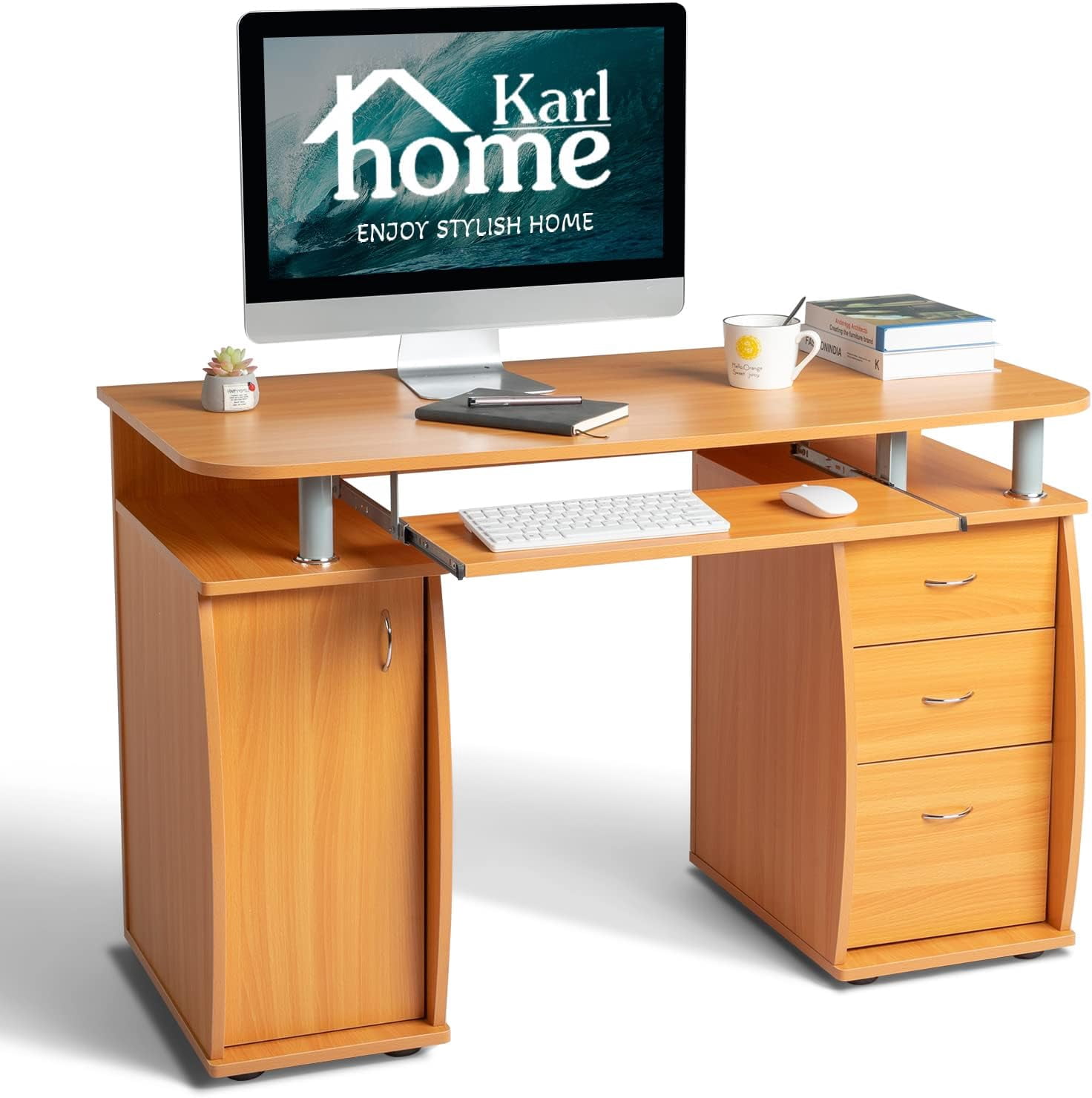 QuellQuest Computer Desk with Drawers & Storage Cabinet, Small Office ...