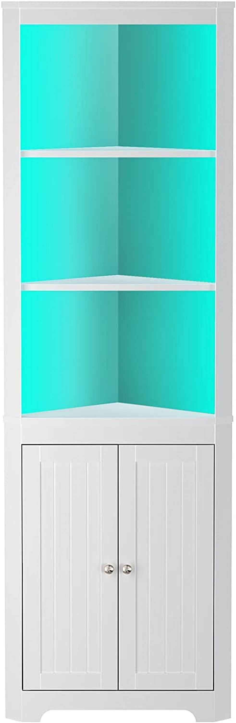 QuellQuest Corner Shelf with LED Light, White 5-Tier Storage Cabinet ...
