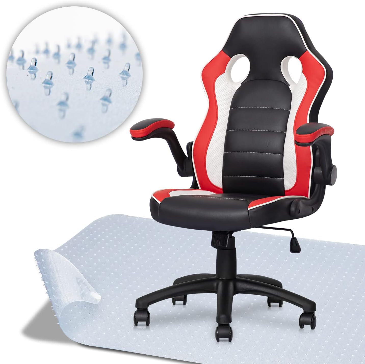 QuellQuest Gaming Chair PU Leather Computer Chair with Mat Middle Back ...