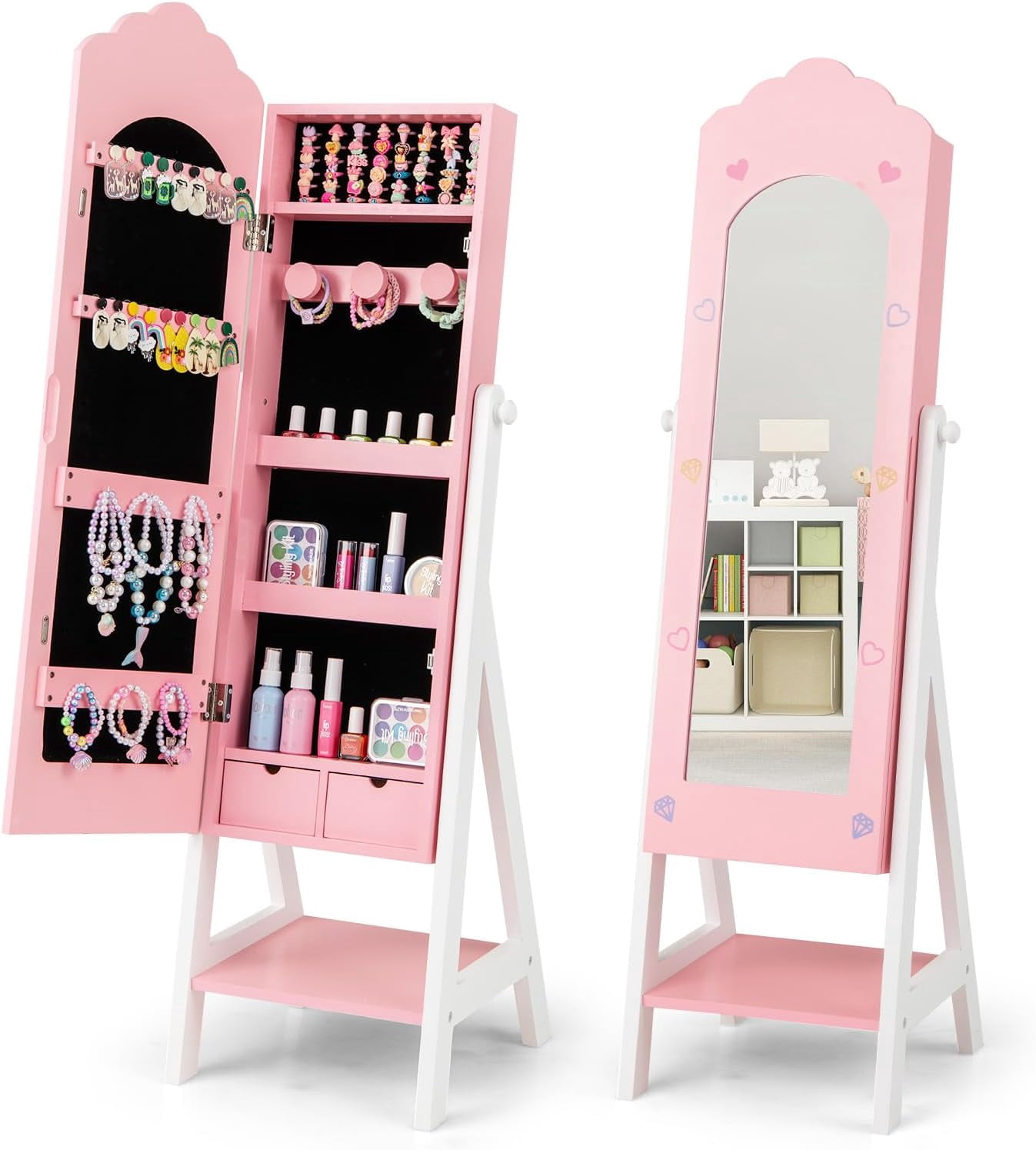 QuellQuest Kids Jewelry Organizer with Full Length Mirror, Standing ...