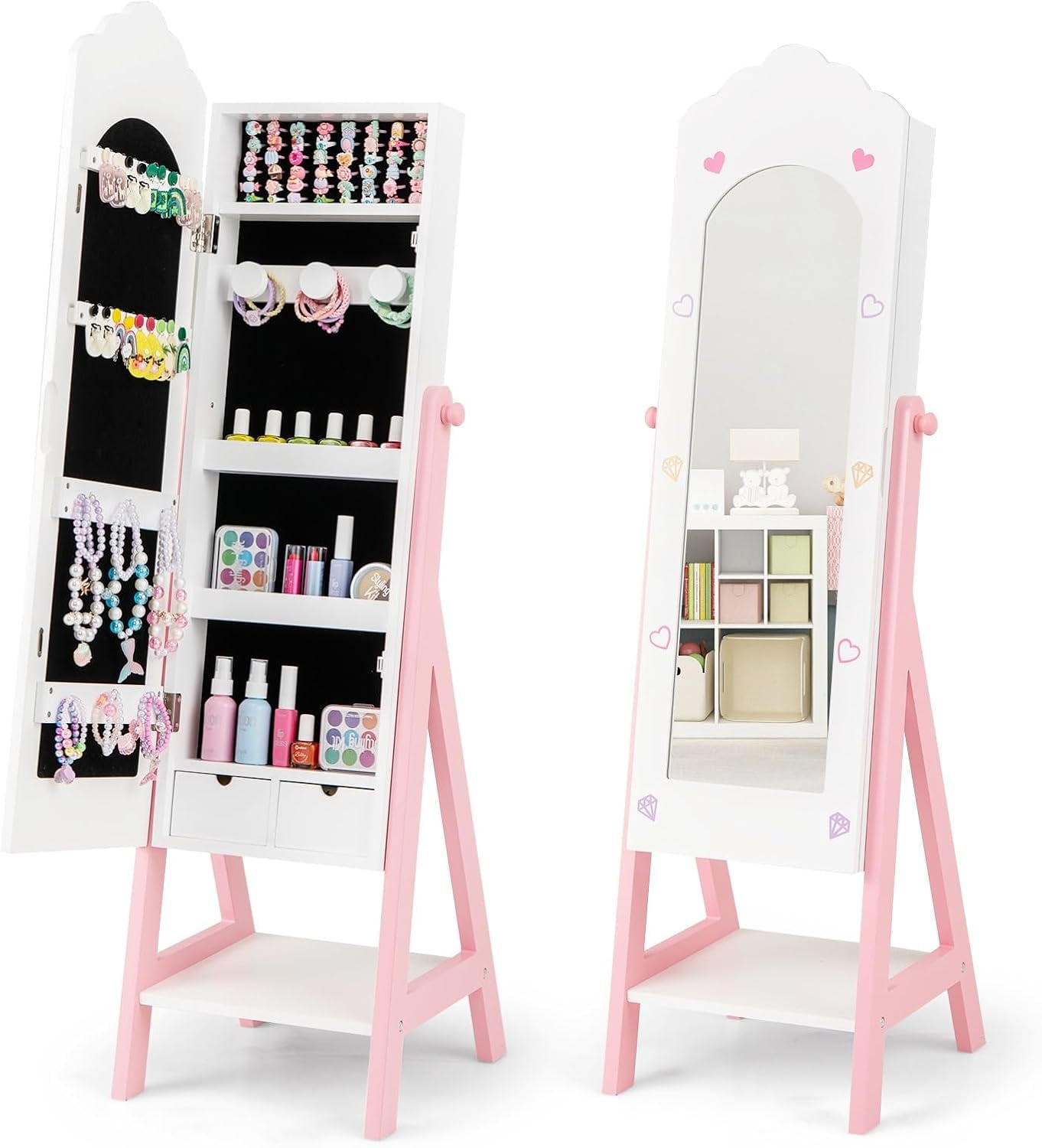 QuellQuest Kids Jewelry Organizer with Full Length Mirror, Standing ...