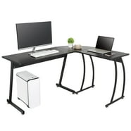 CONCETTA L Shaped Computer Desk with Wooden Desktop CPU Stand Side Bag ...