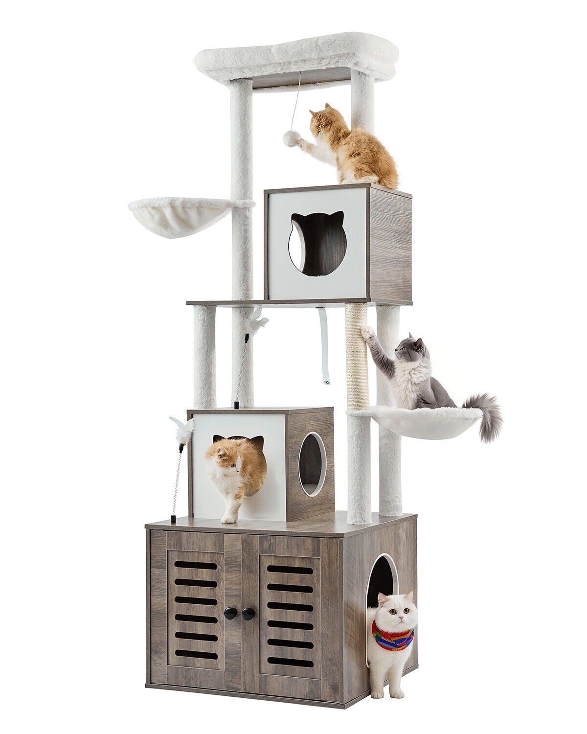 QuellQuest Large Cat Tree with Litter Box Enclosure, 72.83 inches Tall ...