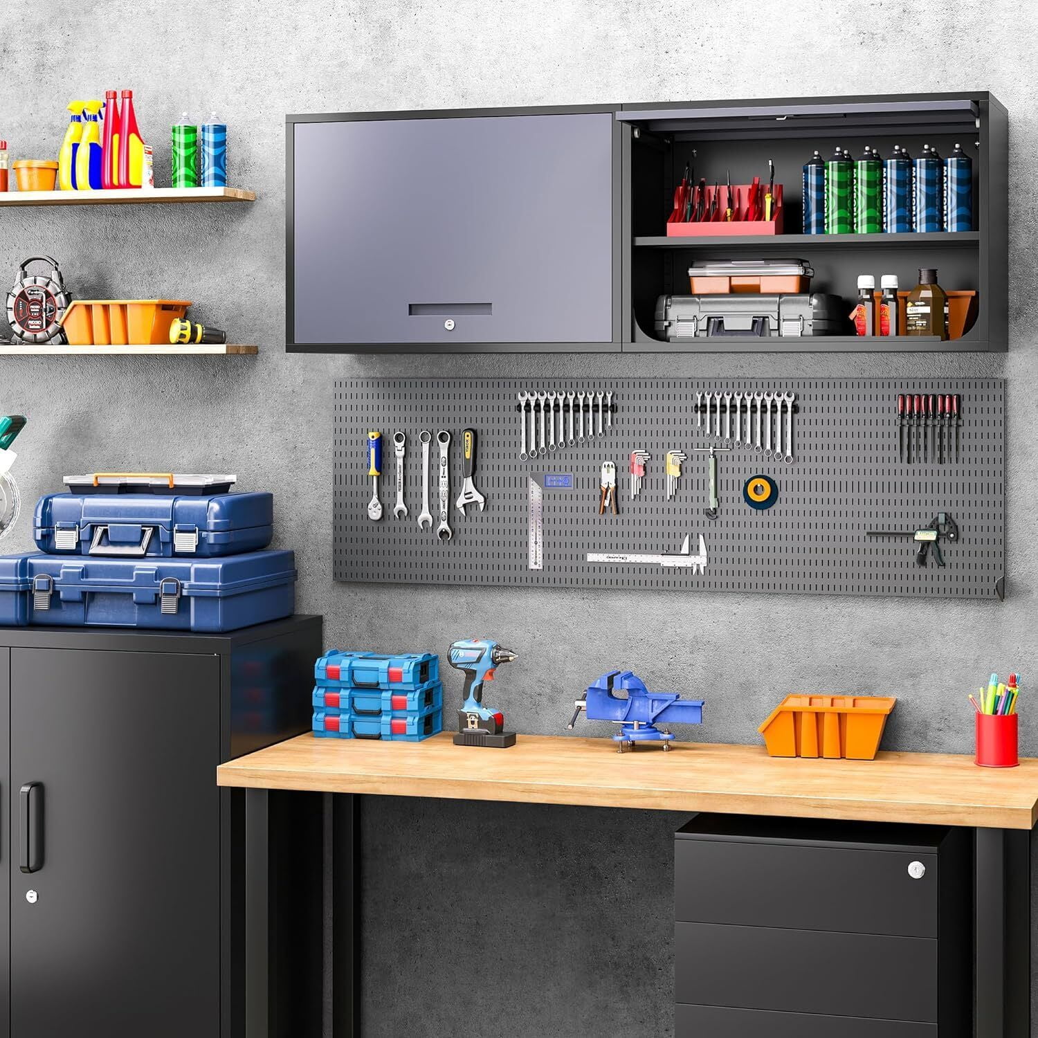 QuellQuest Metal Wall Storage Cabinet Adjustable Shelf Tall Steel ...