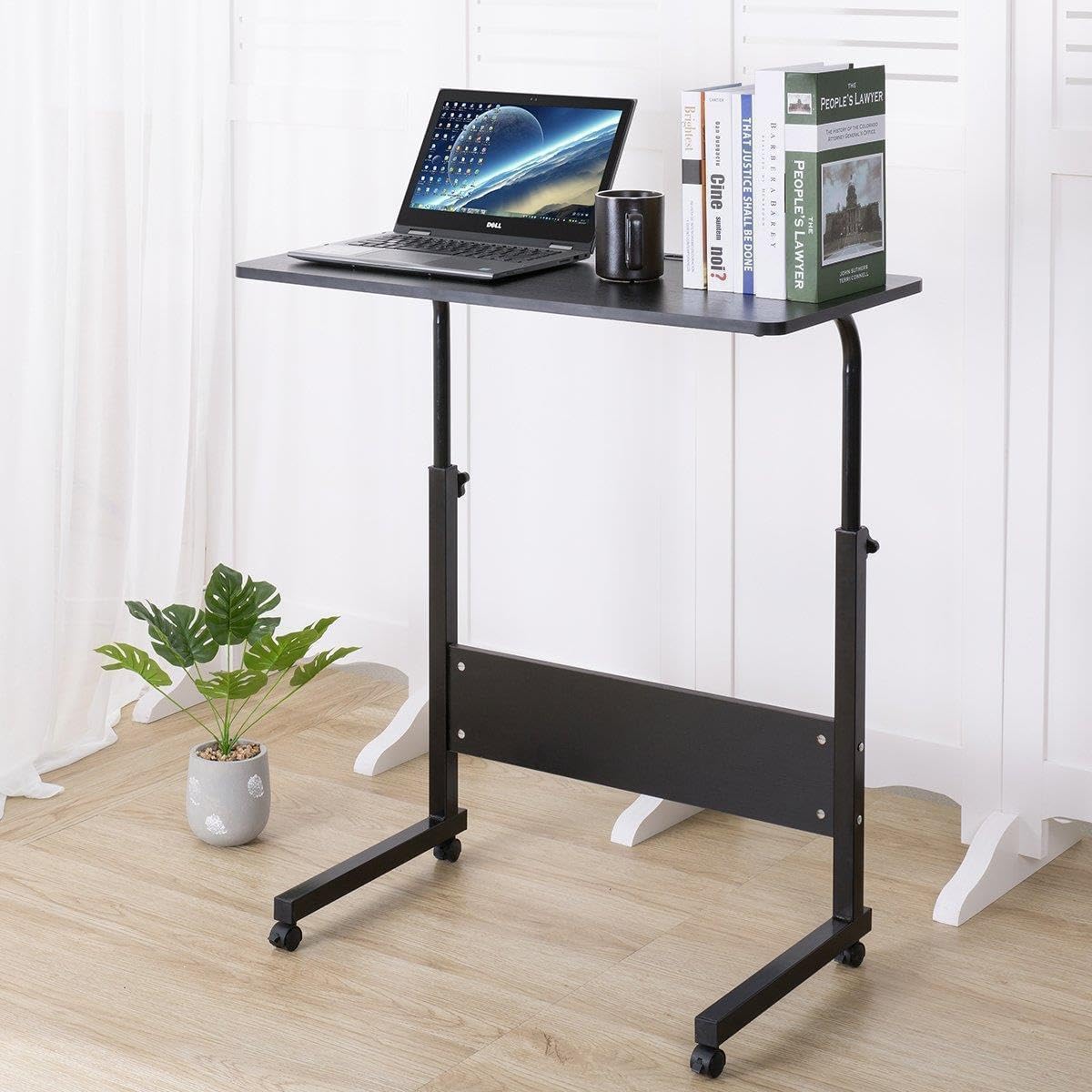 QuellQuest Mobile Side Table 31.5 Inch Computer Desk with Wheels Height Adjustable Rolling ...