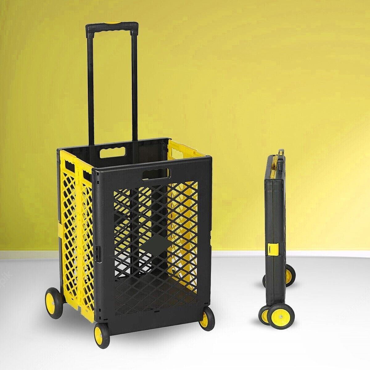 QuellQuest Rolling Crate Folding Grocery Shopping Cart with Wheels ...