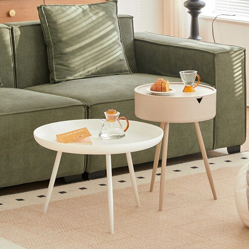QuellQuest Round End Table with Storage for Living Room, Bedroom Side ...