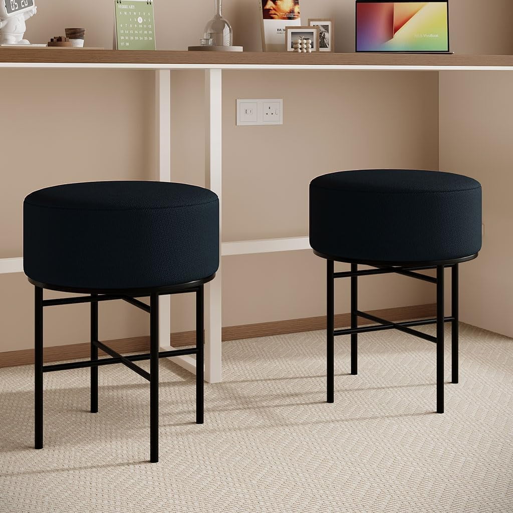 QuellQuest Vanity Stool Set of 2, Round Footrest Stool Ottoman with ...