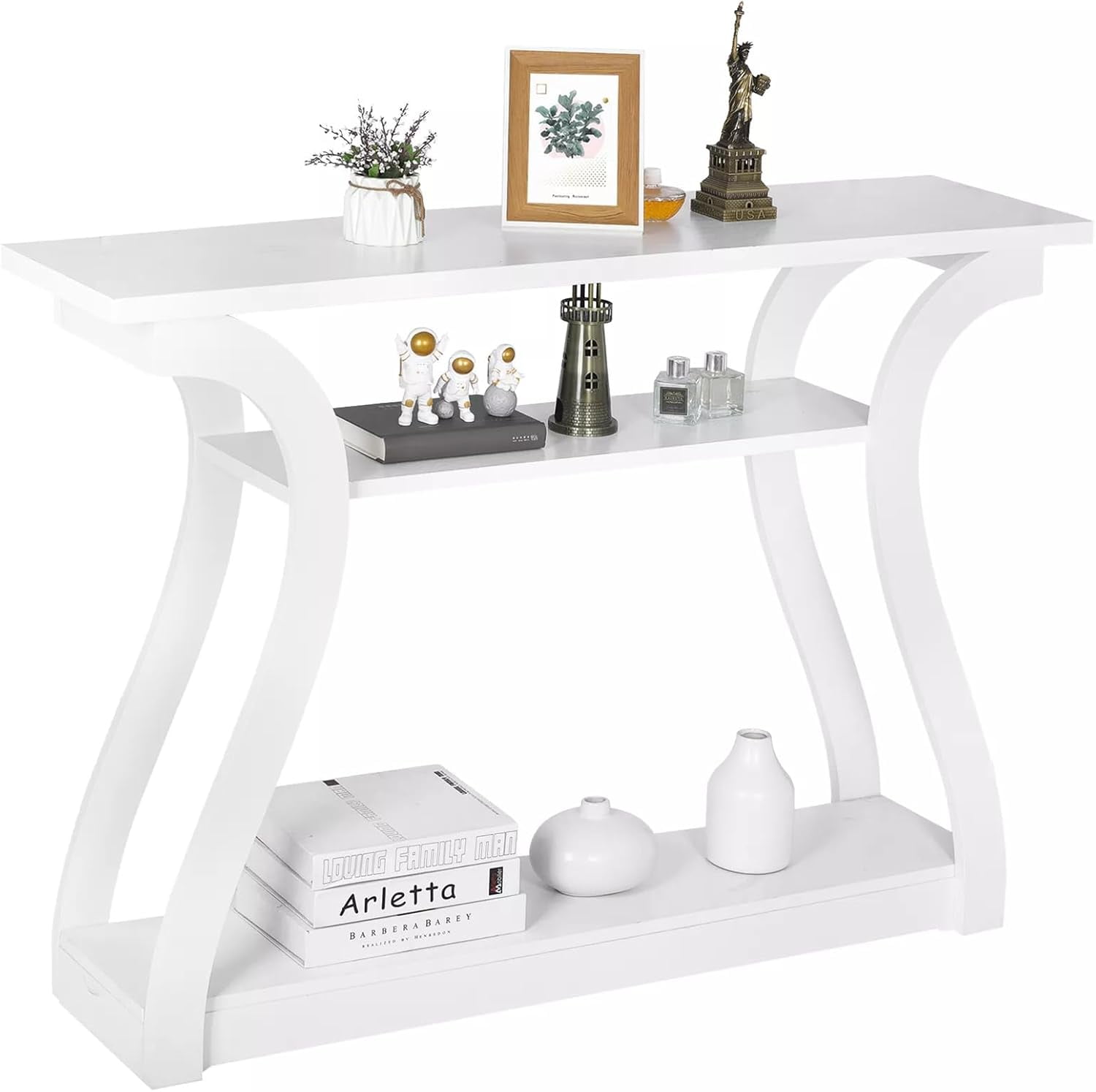 QuellQuest Wood Console Table Sofa Table with Curved Legs and Shelf, 3 ...