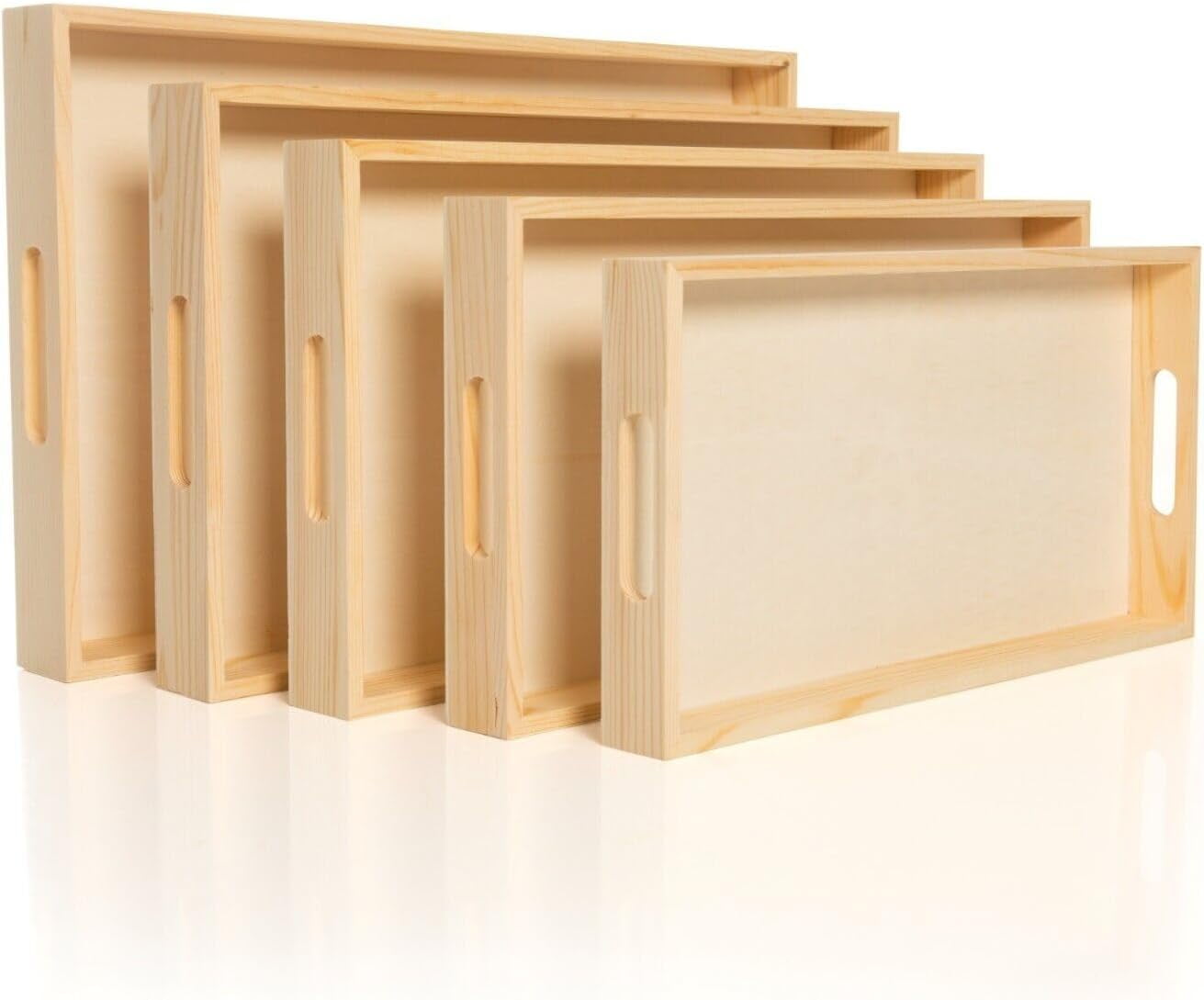 QuellQuest Wooden Nested Serving Trays, Set of 5, Unfinished Natural ...