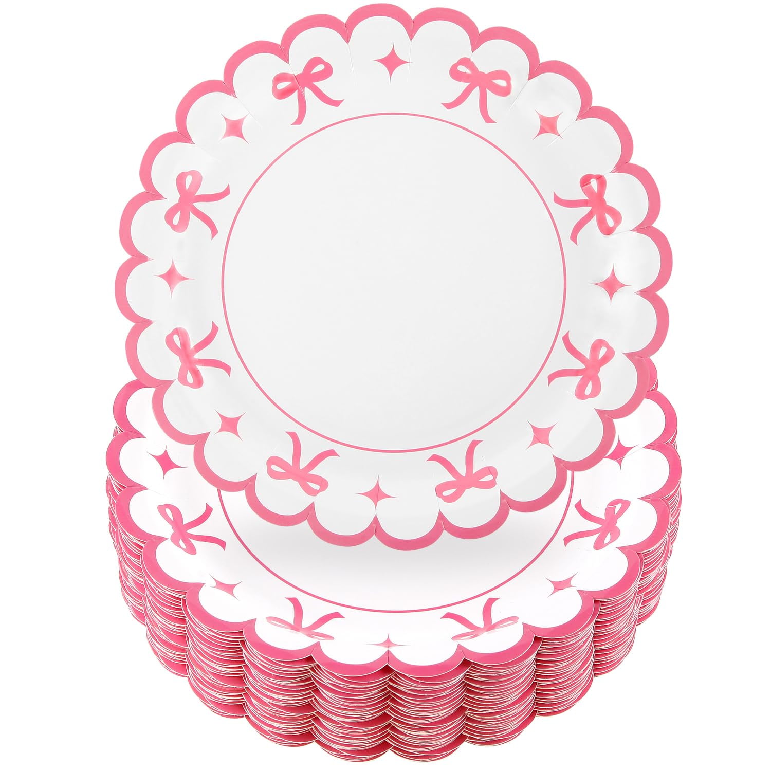 Quera 40Pcs Pink Bow Paper Plate AFN19'' Coquette Birthday Decorations ...
