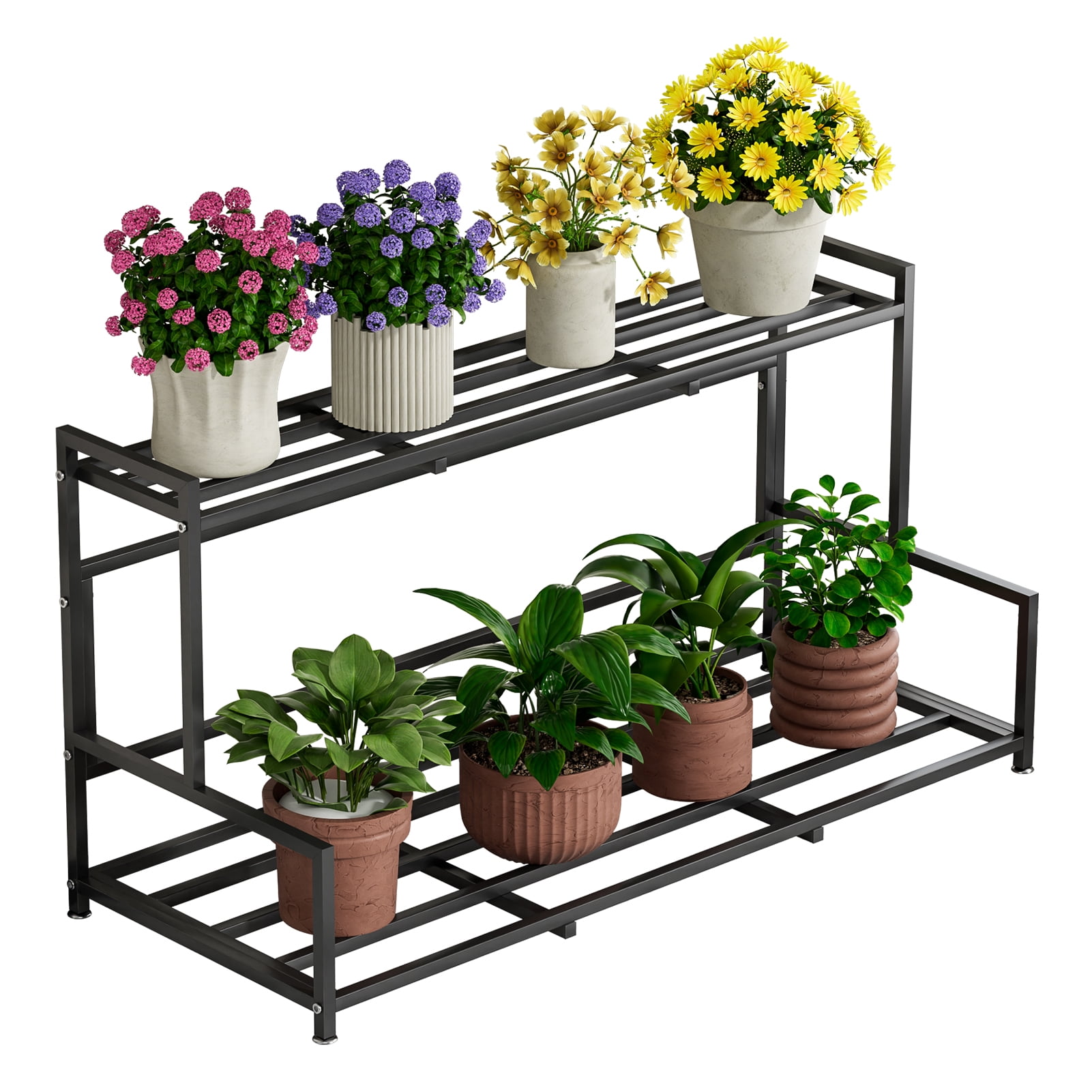 Queroig 2/3 Tiers Stair Style Metal Plant Stand, Indoor Outdoor Plant ...