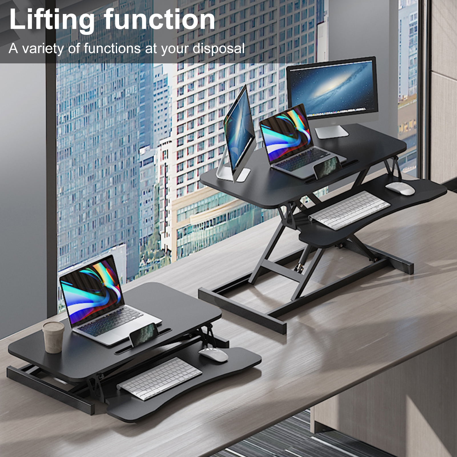 Queroig 32 Inch Pneumatic Standing Desk Converter, Dual Monitor Lift ...