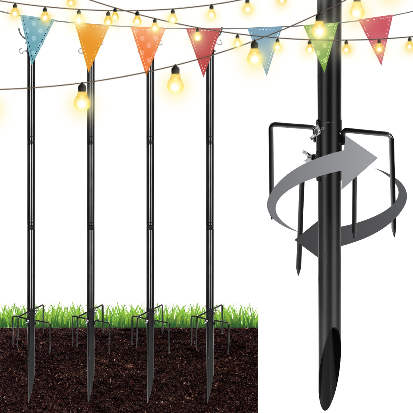 Queroig 4 Pcs String Light Hook Poles with Superior Stability 5-Pronged ...