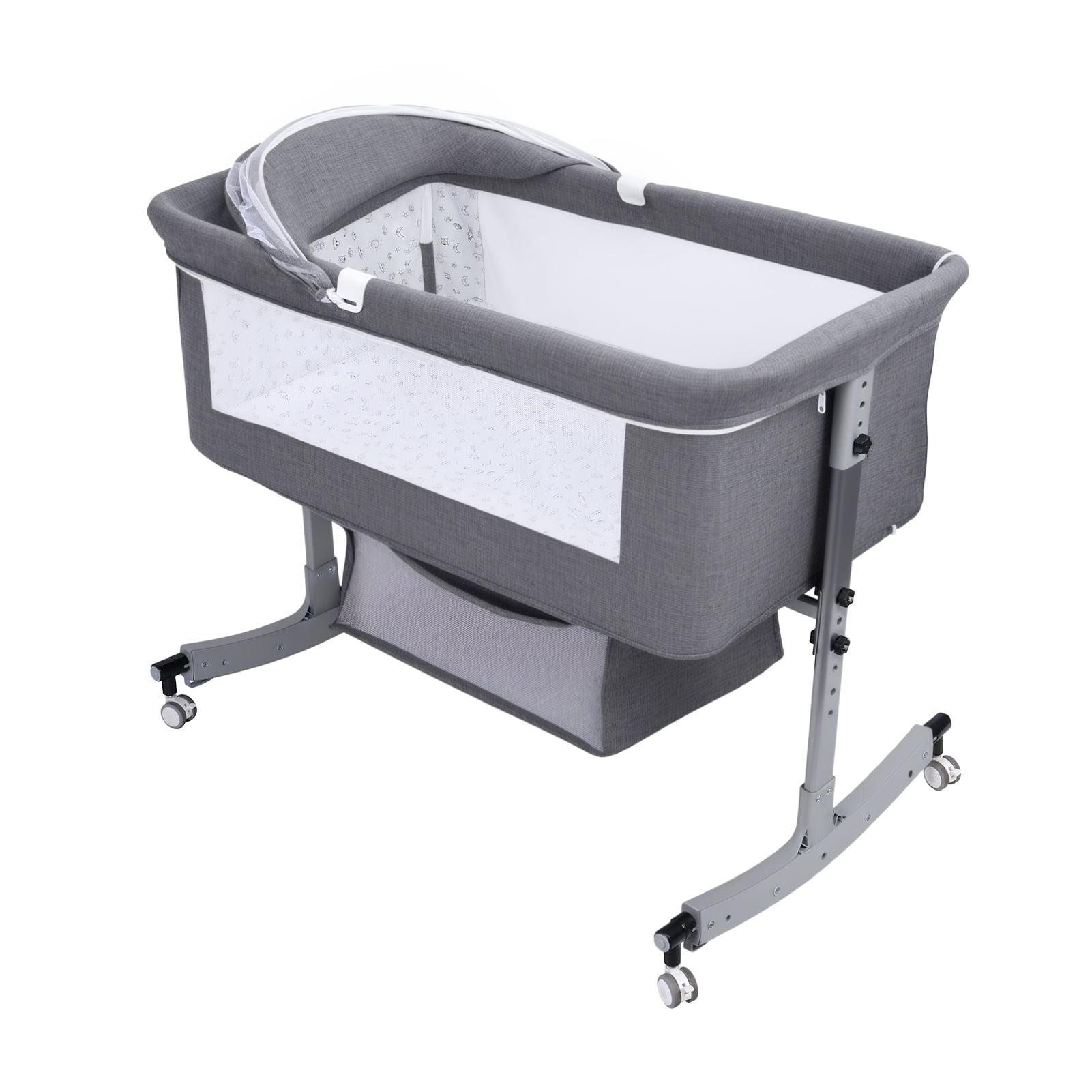 Queroig Baby Bedside Crib, Bassinet with Large Curvature Cradle, Height ...