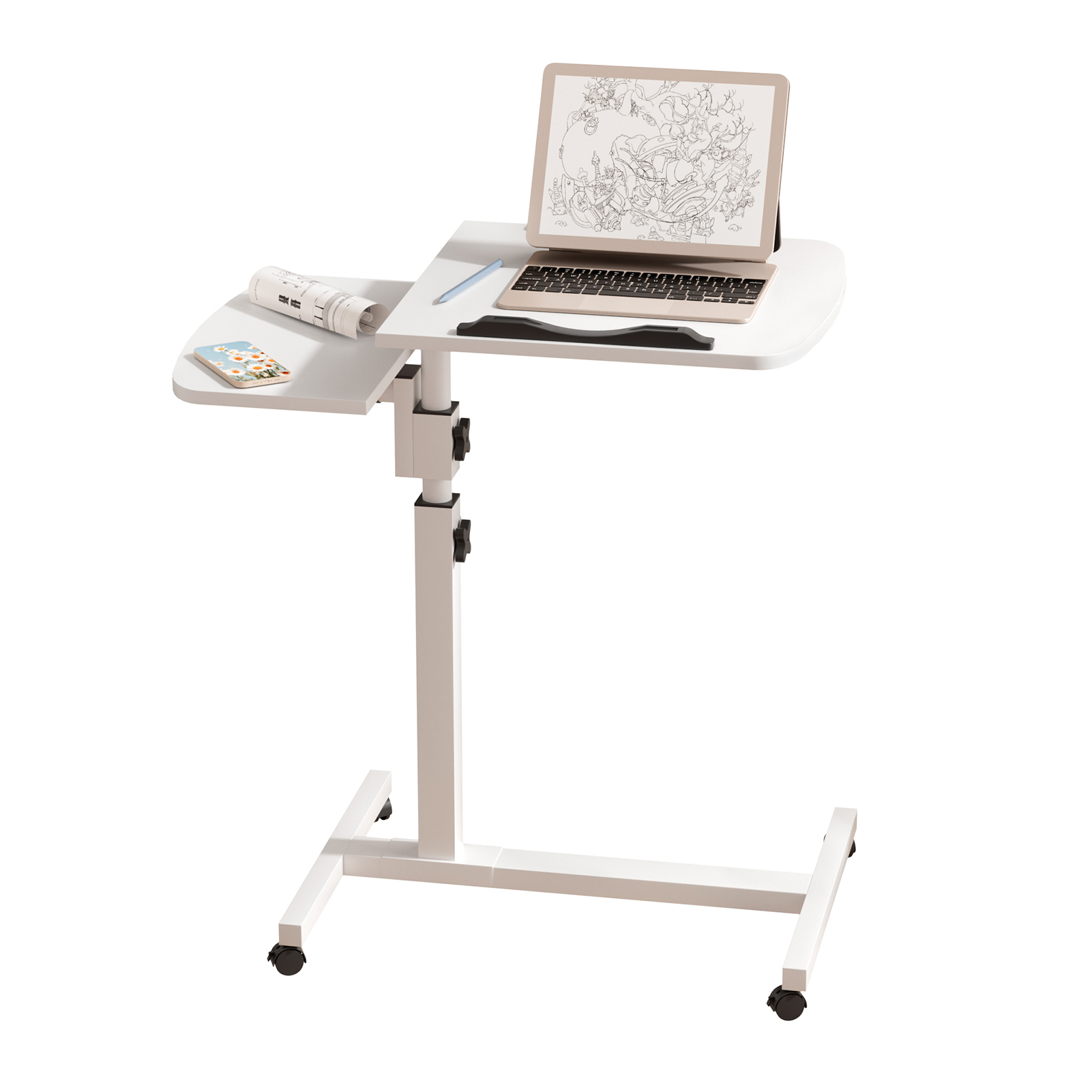 Queroig Bed Side Table, Height Liftable Overbed Bedside Table with ...