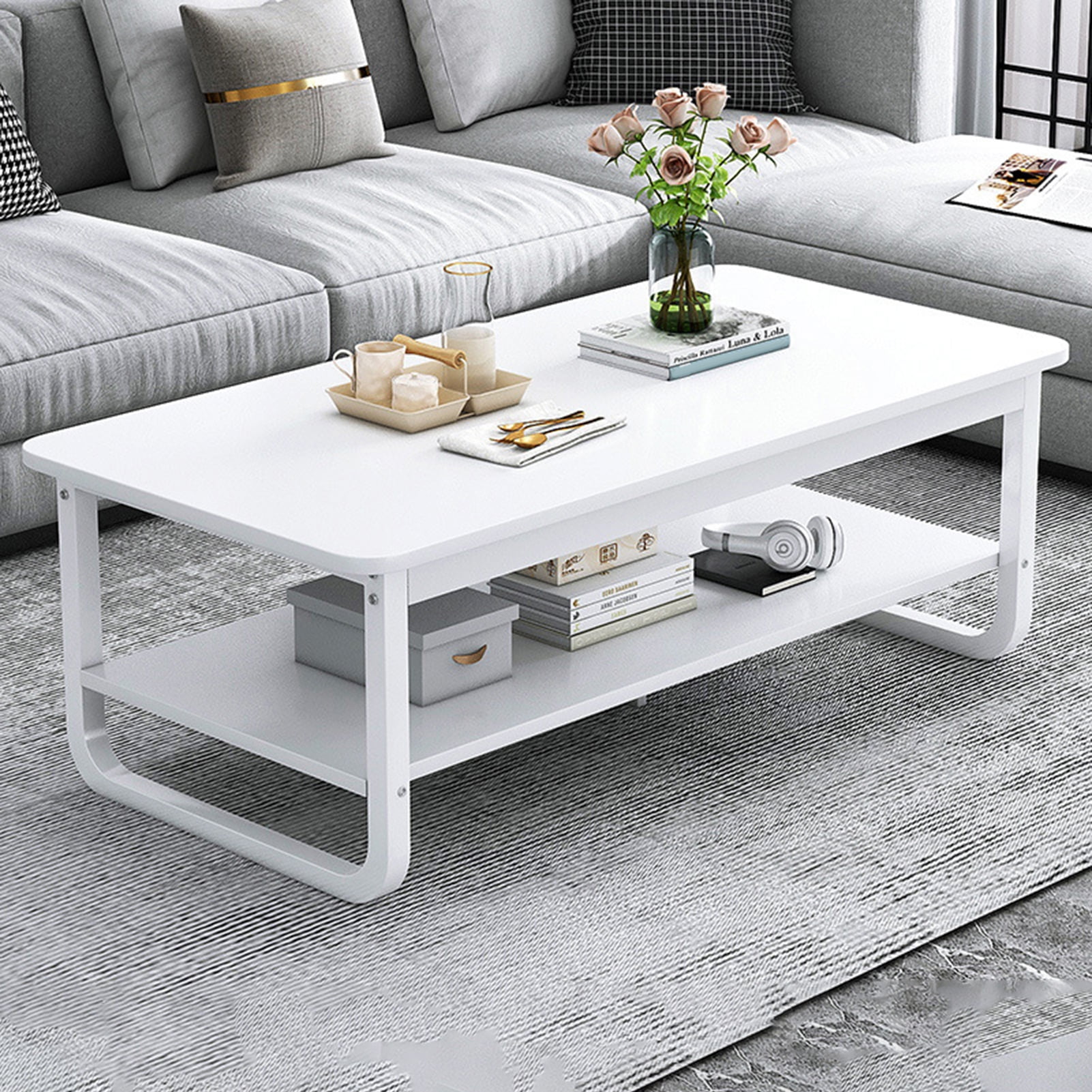 Queroig Coffee Table, Coffee Table with Storage Shelf, Tea Table for ...