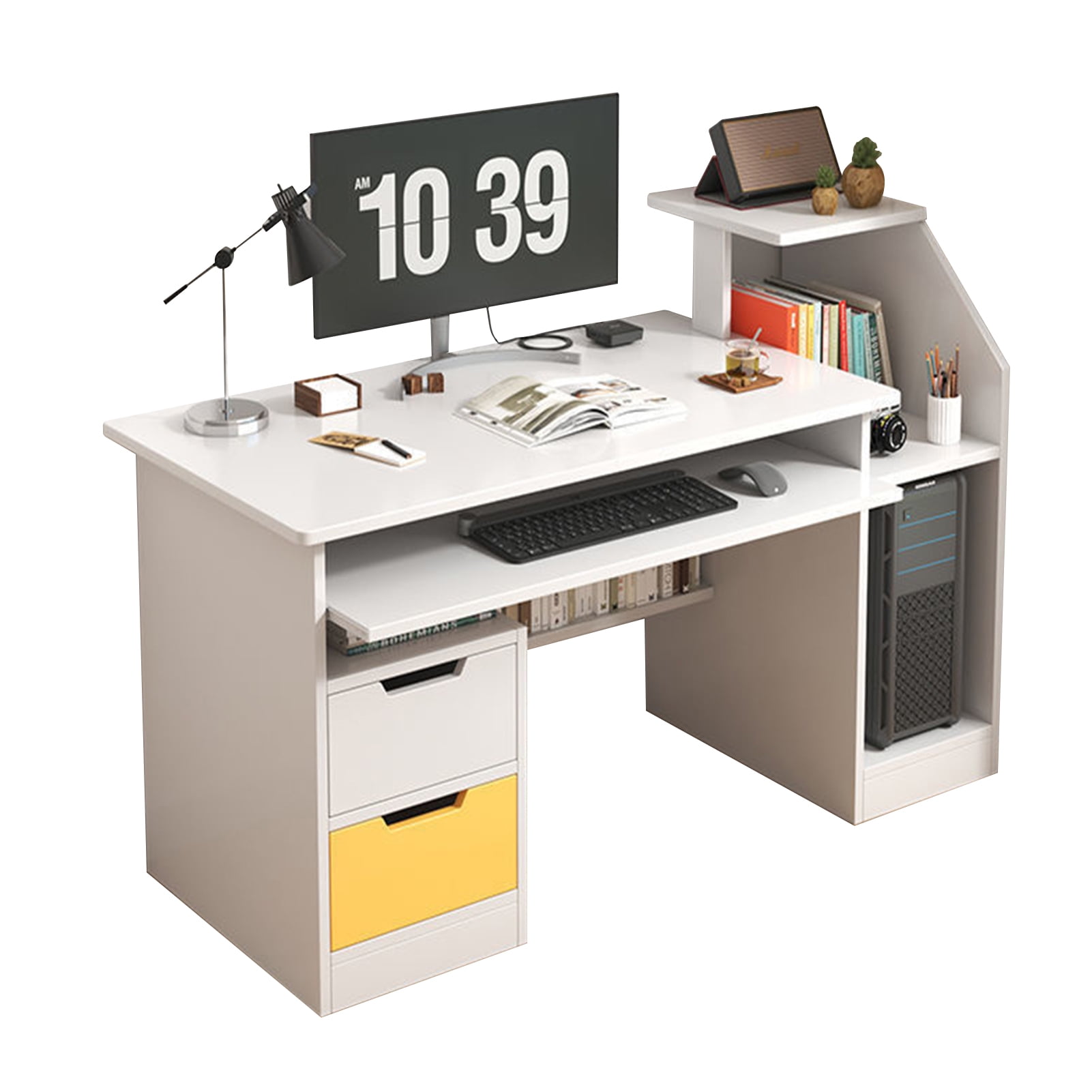 Queroig Computer Desk with 2 Drawers and 3 Hutch Shelves, Home Office ...