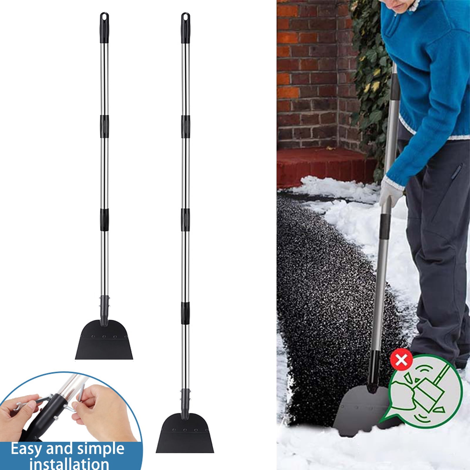 Queroig Flat Shovel Ice Scraper with Long Handle Adjustable Height Easy ...