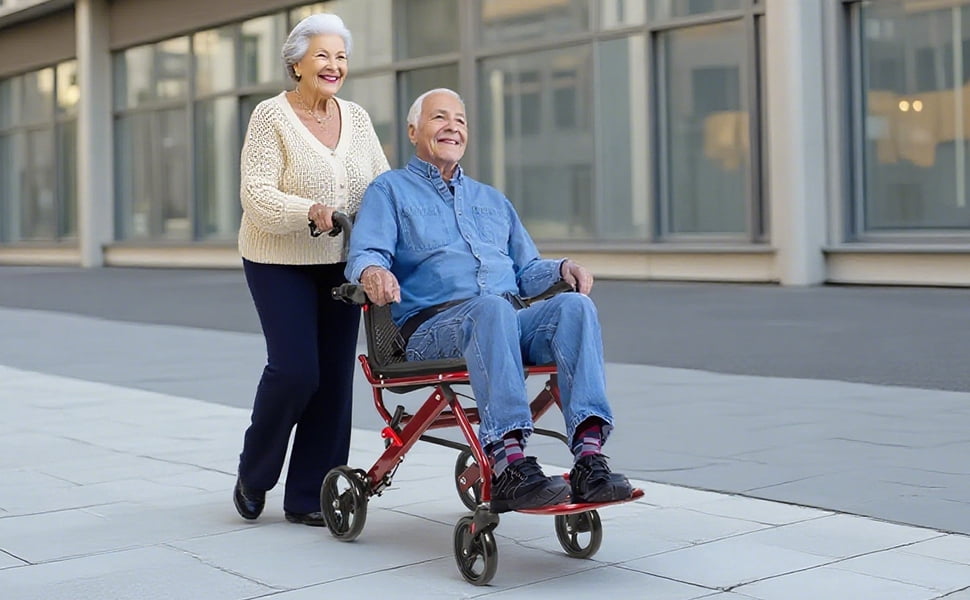 Queroig Foldable Transport Wheelchairs for Adults, Lightweight 18.5lbs ...
