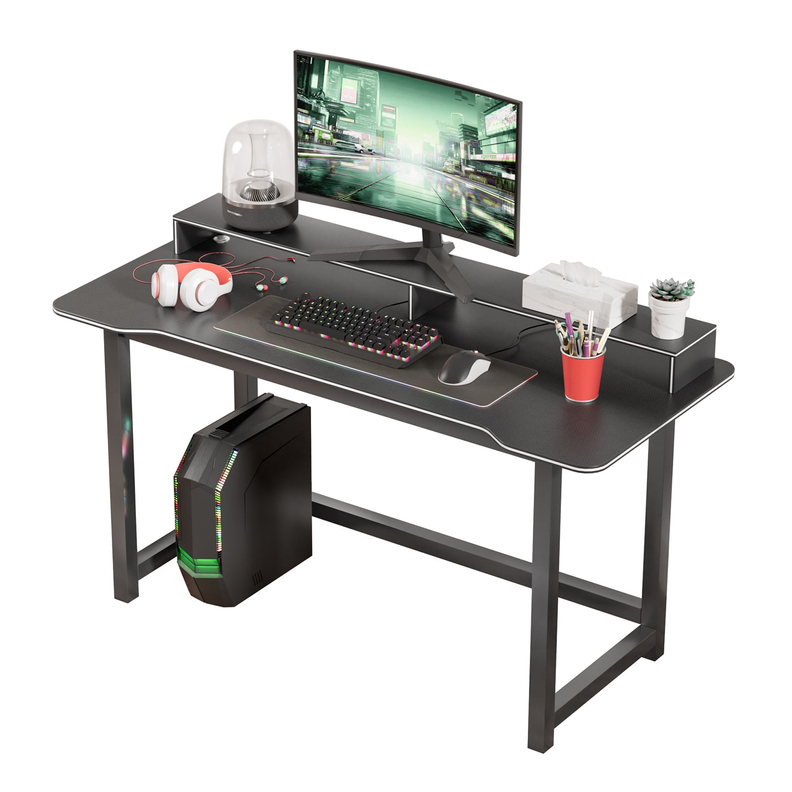 Queroig Gaming Desk, Ergonomic Computer Game Table with Steel Legs ...