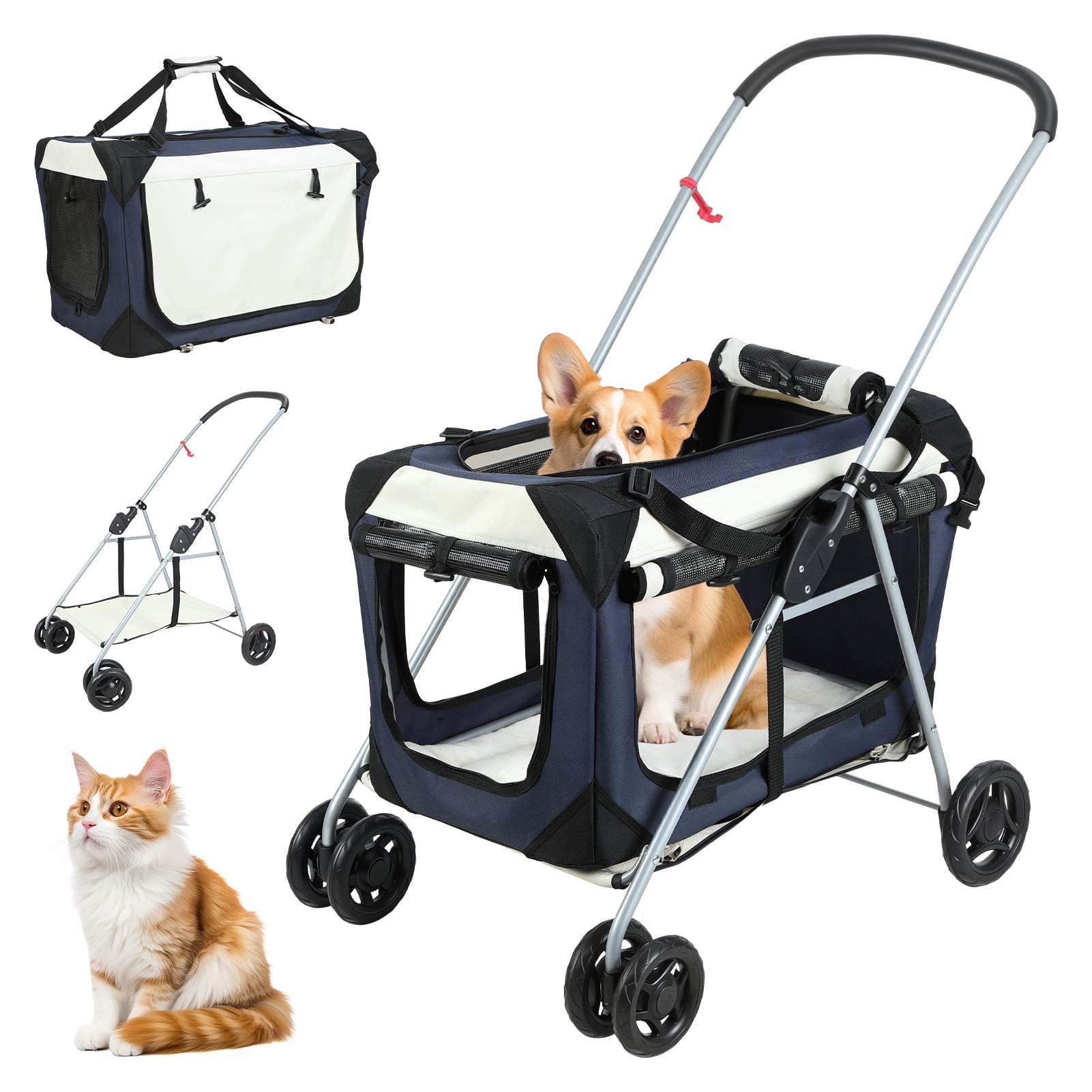 Pet Stroller With Detachable Carrier
