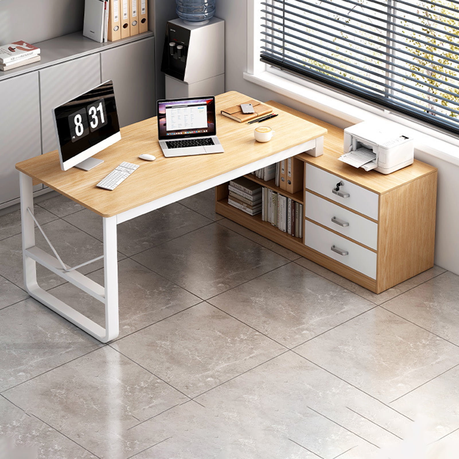 Queroig Writing Desk, Large L-Shaped Office Desk, Corner Computer Desk ...