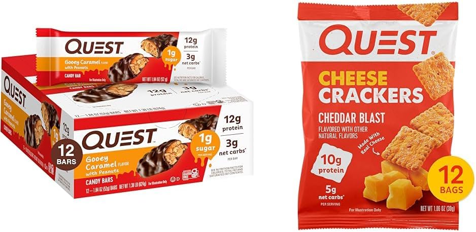 Quest Candy Bars Gooey Caramel with Peanuts (12 Bars) and Quest Cheese ...