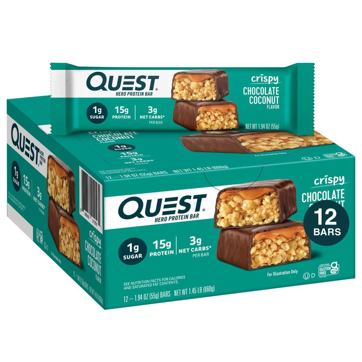 Quest Chocolate Coconut Crispy Hero Protein Bar, Gluten Free, 15g ...