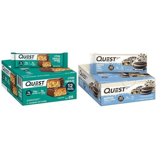 Quest Chocolate Coconut Hero & Dipped Cookies & Cream Protein Bars, 15G ...
