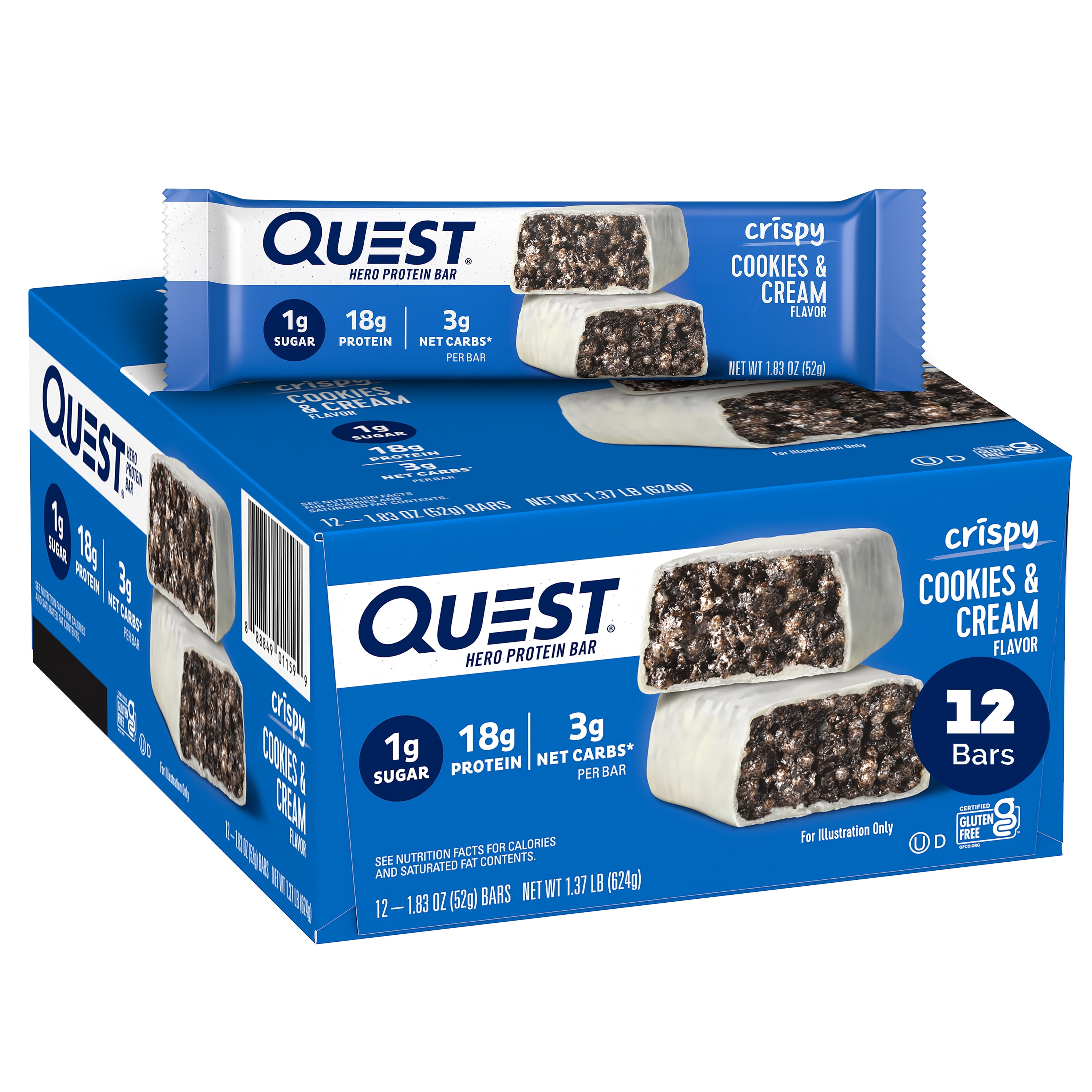 Quest Nutrition Hero Protein Bars, Cookies & Cream, Low Carb, Gluten ...