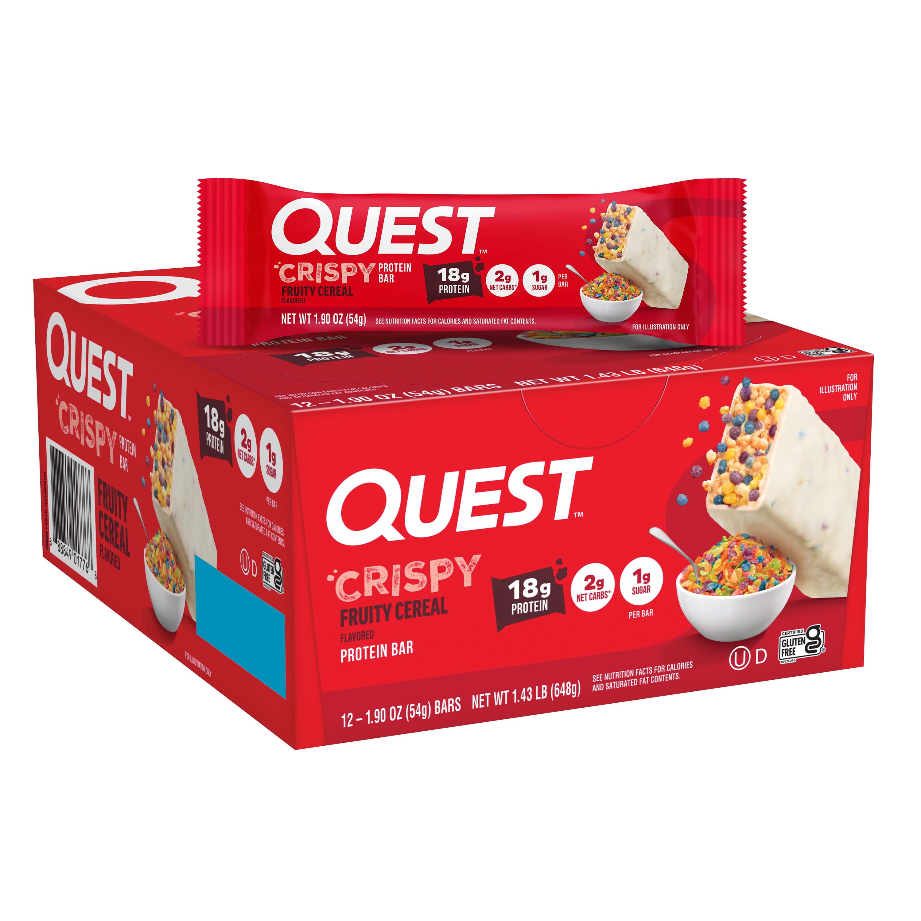 Quest Crispy Protein Bar, Fruity Cereal Flavor, 18g of Protein, 12 ...